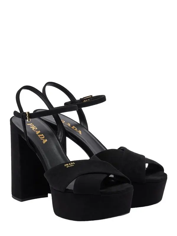 Prada Suede Platform Sandals - Black