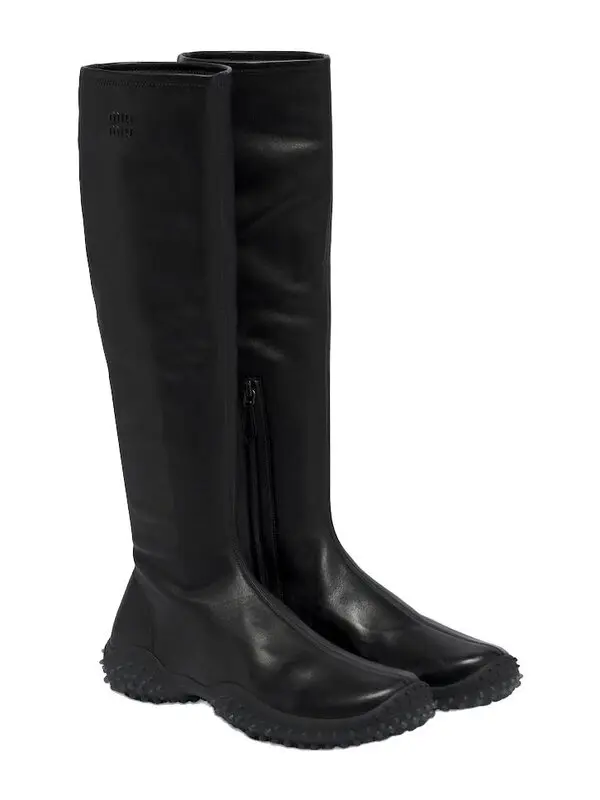 Miu Miu Knee-high Leather Boots - Black