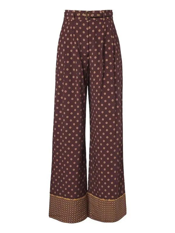 Zimmermann Belted Wide-leg Printed Trousers - Brown