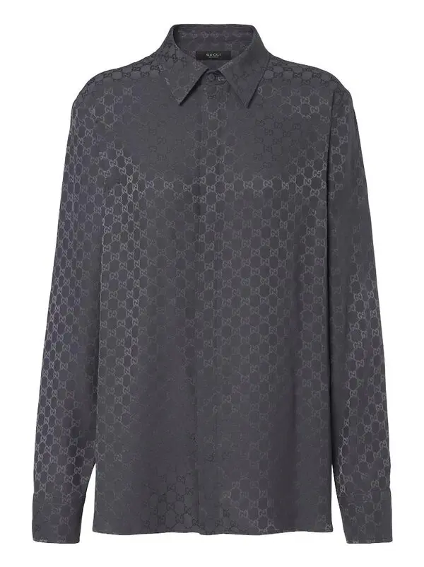 Gucci Gg Printed Silk Twill Shirt - Grey