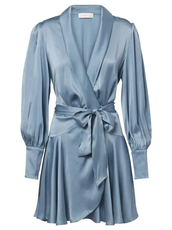 Zimmermann Silk Satin Wrap Dress - Blue