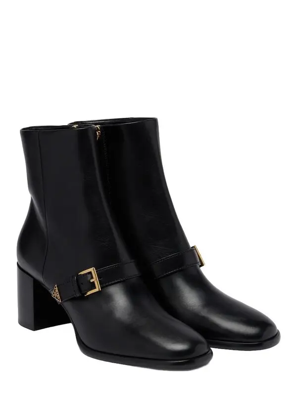 Prada Leather Ankle Boots With Gold-tone Hardware - Black