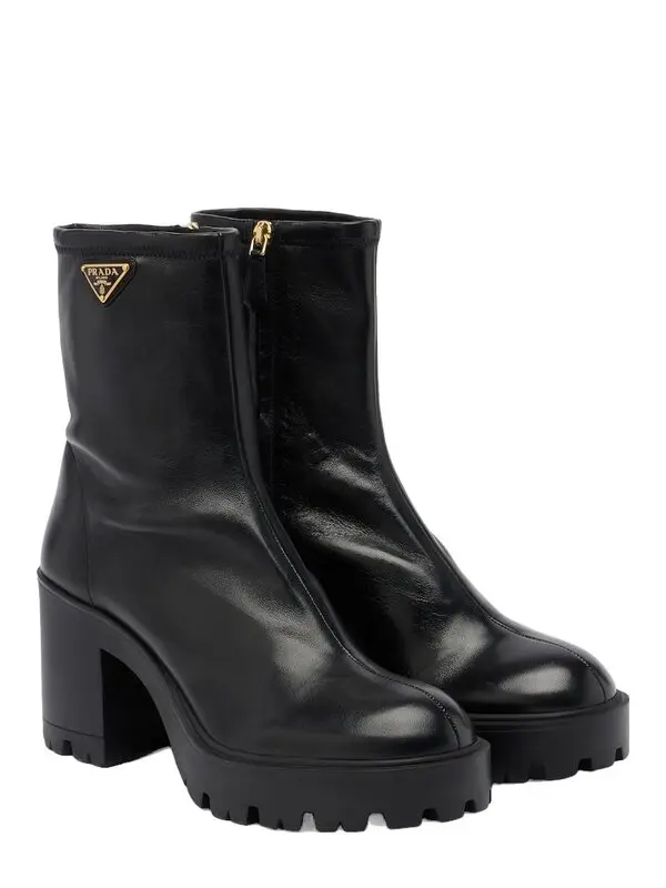 Prada Leather Ankle Boots - Black