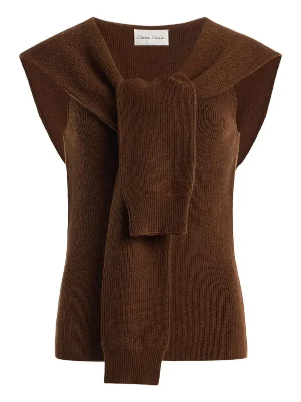 Cara Cara Wool-cashmere Draped Collar Knit Top - Brown