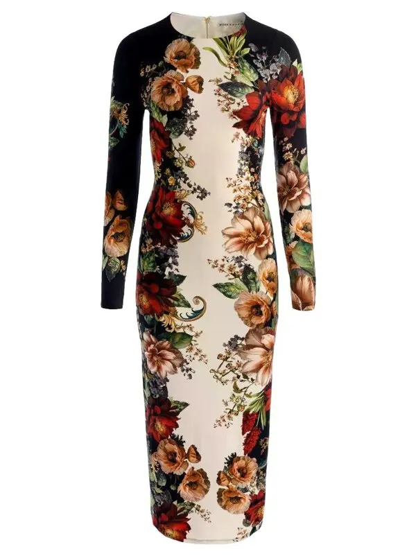 Alice + Olivia Delora Floral-print Long-sleeve Midi Dress - Black