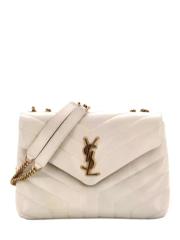 Saint Laurent Loulou Matelassé Chevron Leather Small Shoulder Bag - White