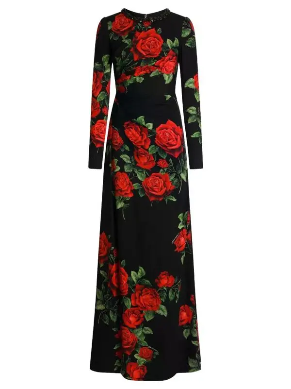 Dolce & Gabbana Rose-print Charmeuse Maxi Dress - Black