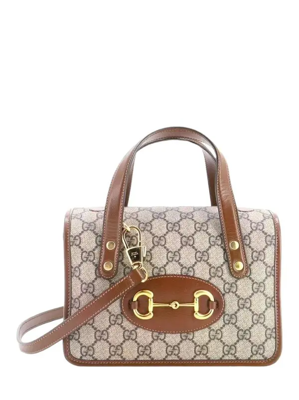 Gucci Horsebit 1955 Boston Bag Gg Coated Canvas Mini Satchel - Brown