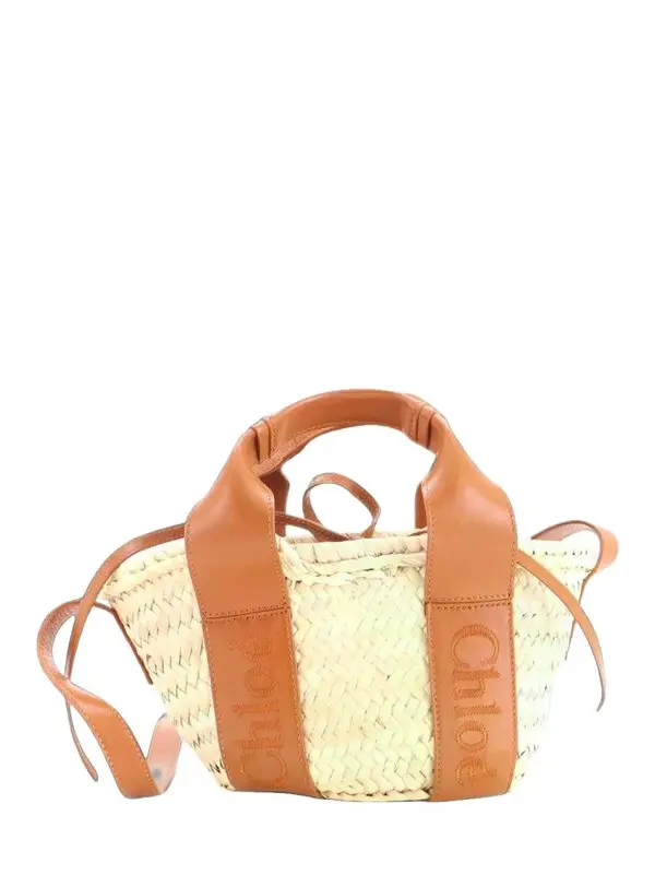 Chloé Sense Basket Tote Raffia With Leather Small Shoulder Bag - Brown