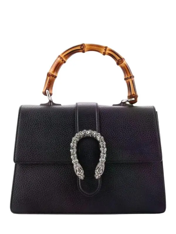 Gucci Dionysus Bamboo Top Handle Bag Leather Medium Satchel - Black