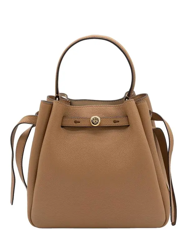 Tory Burch Romy Mini Handbag In Pebbled Leather With A Flared Shape - Brown