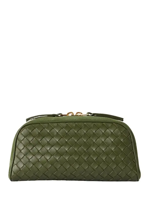 Bottega Veneta Nodo Small Suede-trimmed Intrecciato Leather Pouch - Green