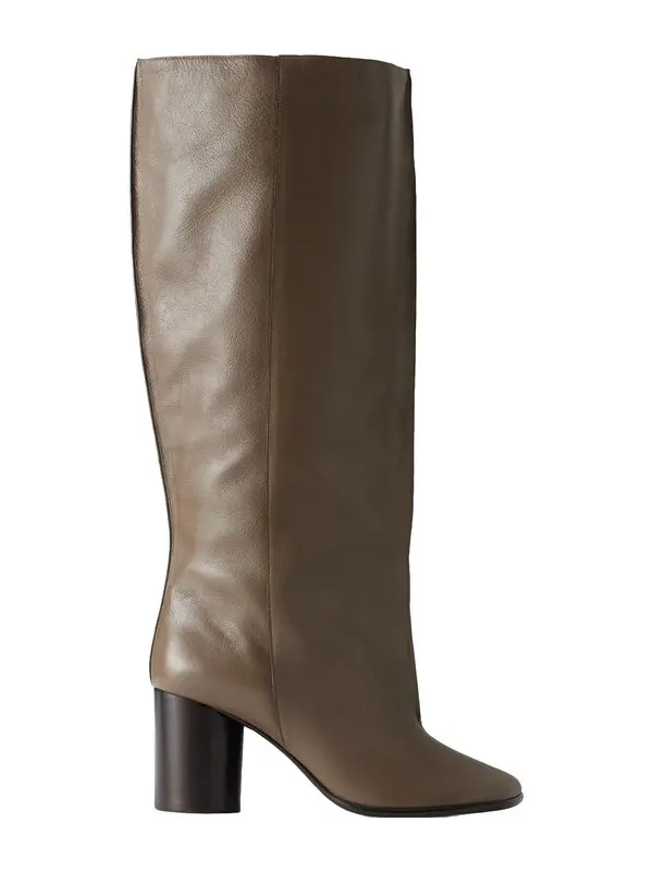 LEMAIRE Crease Leather Knee High Boots - Brown