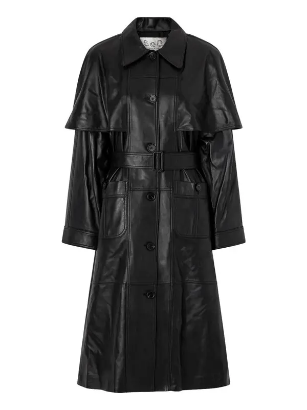 Sea Caitlin Belted Leather Trench Coat - Black
