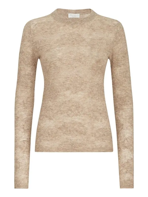 Brunello Cucinelli Silk-alpaca-wool Lace-detail Sweater - Brown