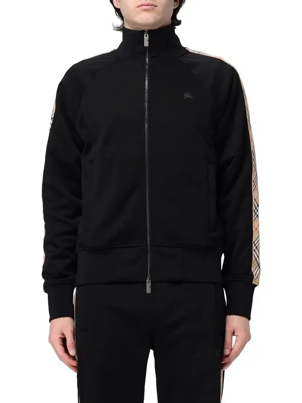 Burberry Zip-up Sweatshirt In Cotton Blend With Turtleneck And Ekd Logo - Black