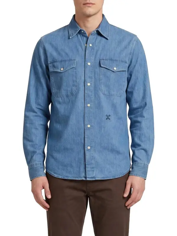 Closed Slim Fit Shirt In Cotton And Hemp Denim With French Collar - Blue