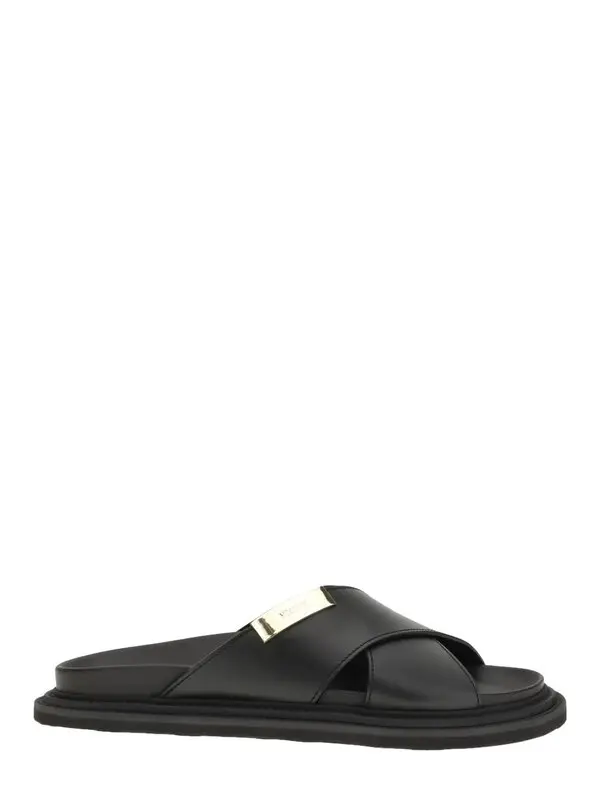 Moschino Leather Slide Sandals - Black