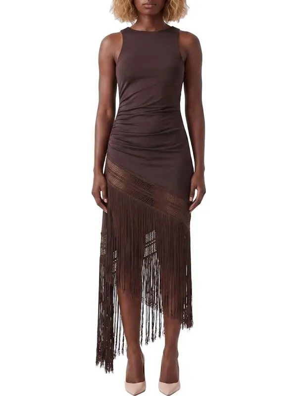 Andamane Asymmetric Jersey Dress With Fringes - Brown