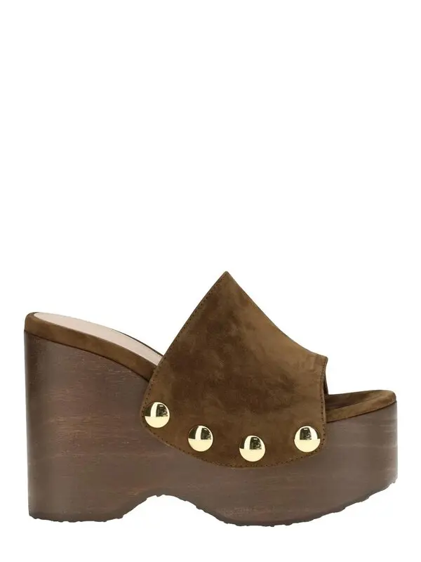 GIANVITO ROSSI Suede High Wedge Mules With Studs - Brown