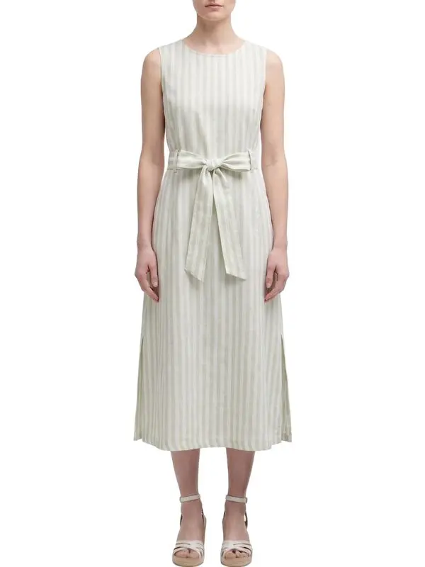 Barbour Striped Cotton A-line Midi Dress With Tie Waist - Mint