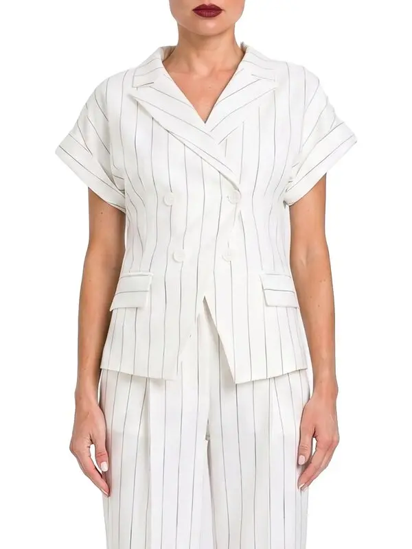 TWINSET Pinstripe Double-breasted Cropped Blazer - Multicolor