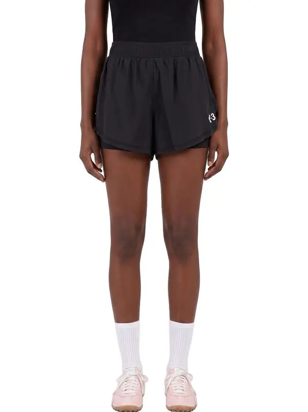 Y3 Stretch Technical Fabric Sports Shorts With Elasticated Mid-rise Waist - Black