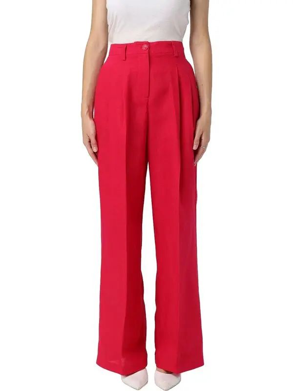 TWINSET Linen Blend Classic Trousers - Fuchsia