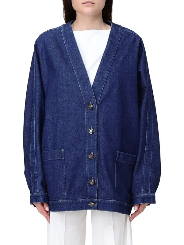 Giorgio Armani Single-breasted Denim Jacket With V-neck And Patch Pockets - Blue