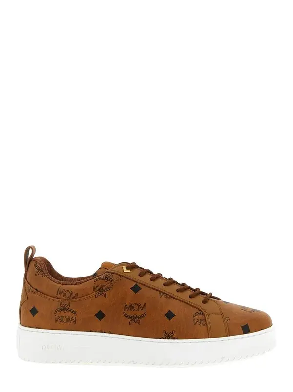 Mcm Coated Cotton Sneakers With Printed Logo - Brown