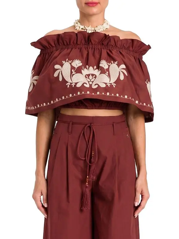 TWINSET Liberty Cotton Crop Top - Earth