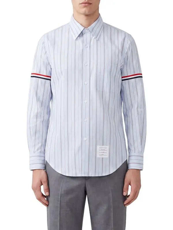 Thom Browne Striped Cotton Shirt With Button-down Collar - Grey