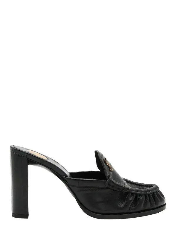 Saint Laurent Le Loafer High-heeled Mules In Eel Leather With Monogram - Black