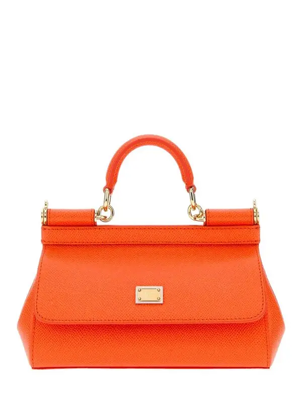 Dolce & Gabbana Sicily Mini Grained Calfskin Handbag - Orange
