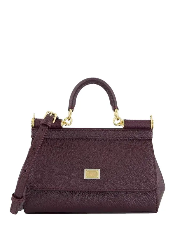 Dolce & Gabbana Sicily Mini Grained Calfskin Handbag - Wine