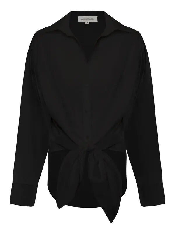 ANDRES OTALORA Cotton Shirt With Simulated Tie-front Detail - Black