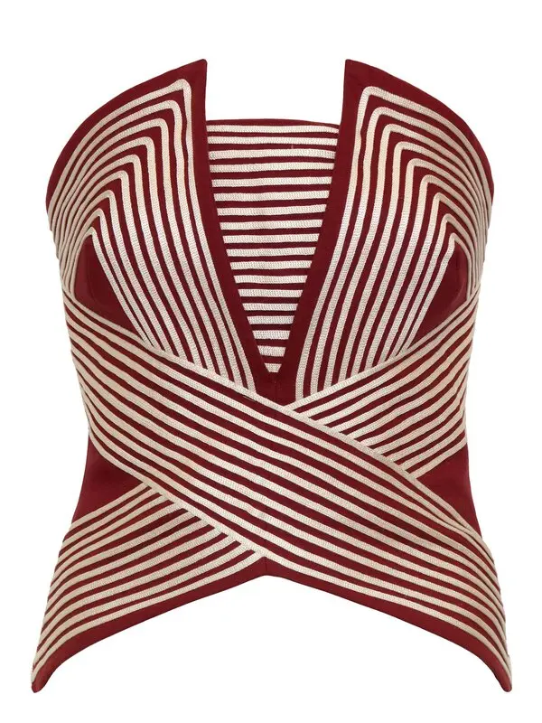 ANDRES OTALORA Embroidered Strapless Bodice - Red