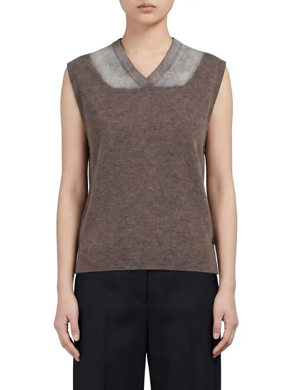 MAISON MARGIELA Virgin Wool Knit Vest With V-neck And Abstract Pattern - Mud