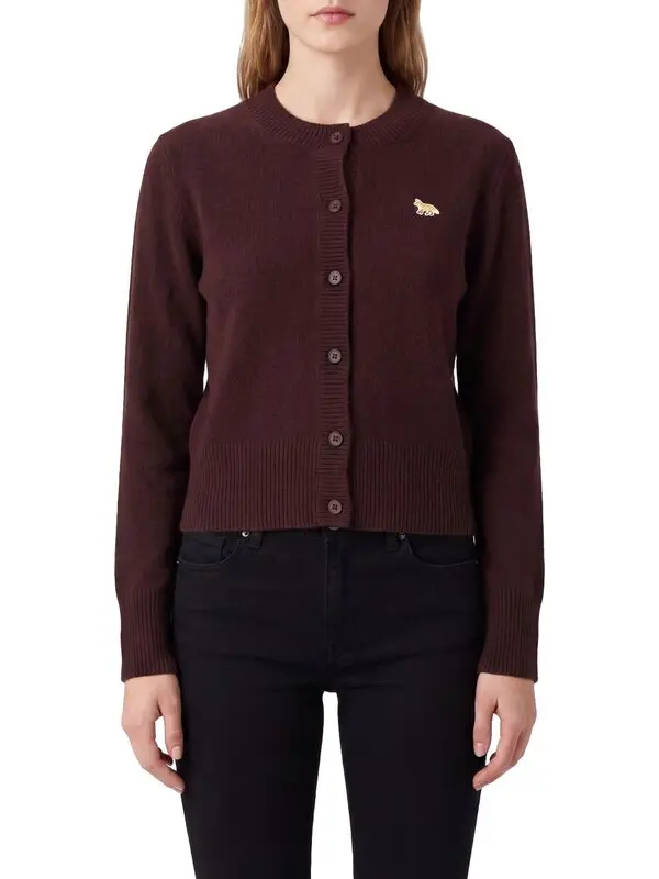 Maison Kitsuné Merino Wool Cardigan With Chillax Fox Logo - Brown