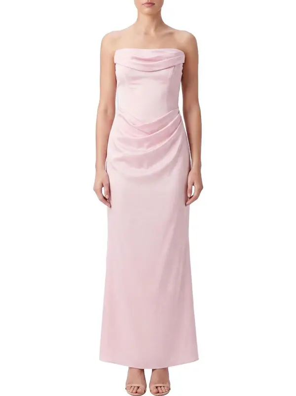 ROTATE BY BIRGER CHRISTENSEN Off-the-shoulder Draped Satin Bustier Gown For Evening Events - Pink