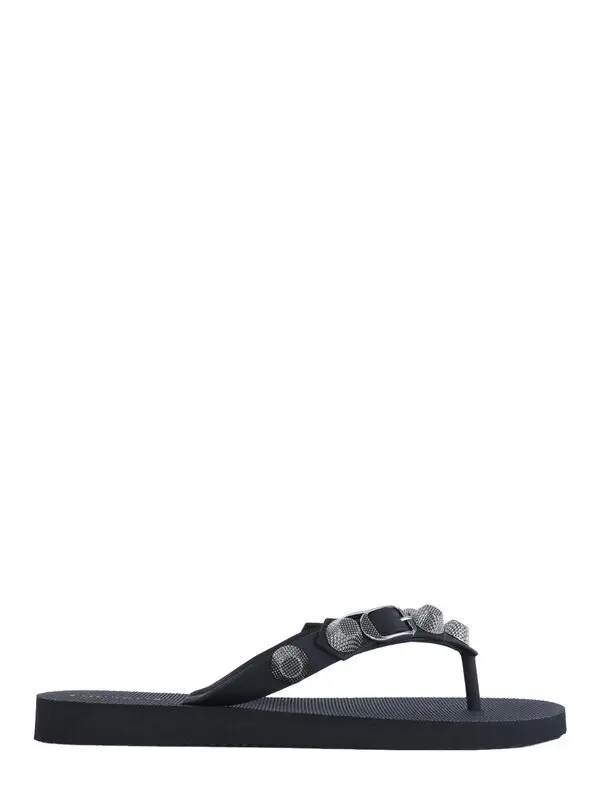 Balenciaga Studded Rubber Thong Sandals With Decorative Buckle - Black