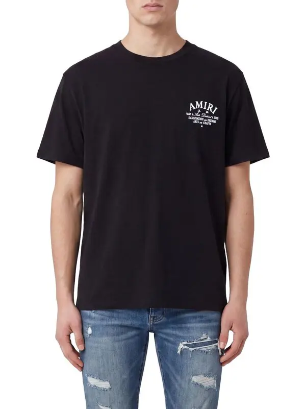 Amiri Crew Neck Cotton T-shirt With Maxi Front Logo Print - Black