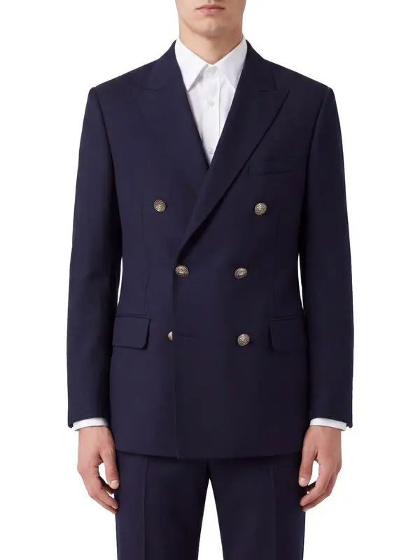 GOLDEN GOOSE Double-breasted Tailored Wool Gabardine Blazer - Blue