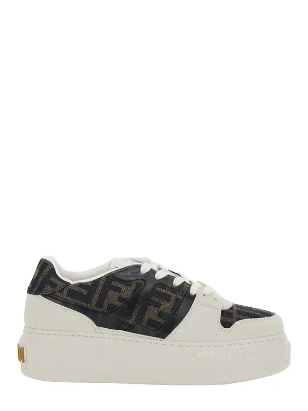 Fendi Match Platform Sneakers In Ff Monogram Jacquard Fabric - White