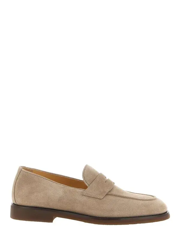 Brunello Cucinelli Suede Calfskin Penny Loafers With Rubber Sole - Grey