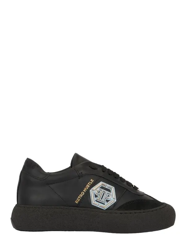 Philipp Plein Retro Hustle Monogram Leather Low-top Platform Sneakers - Black