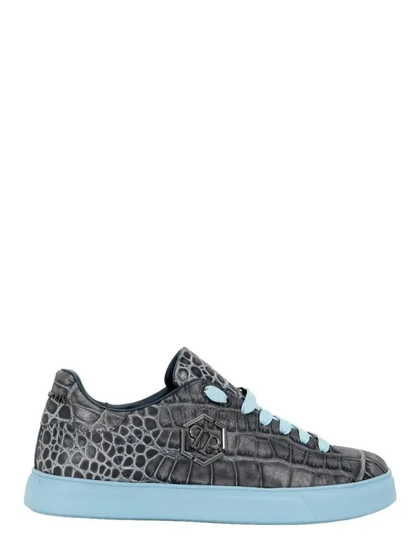 Philipp Plein Crocodile-effect Leather Lace-up Low-top Sneakers - Turquoise