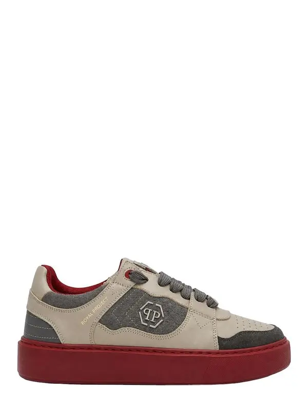 Philipp Plein Low-top Bicolor Calfskin And Suede Sneakers - Grey