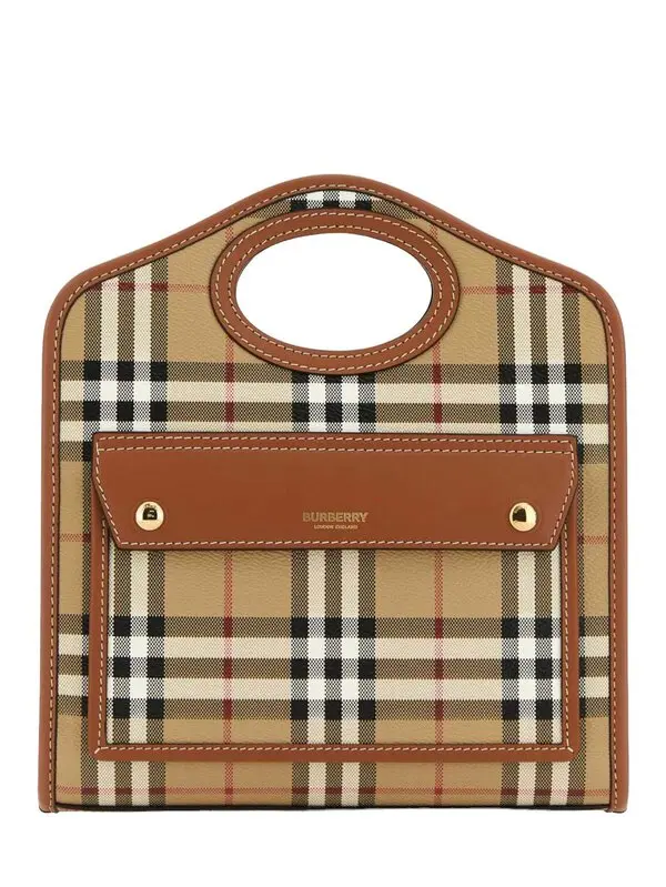 Burberry Small Pocket Handbag In Vintage Check Canvas With Leather Trim - Brown