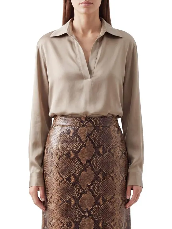 TOM FORD V-neck Silk Blouse With Long Dropped-shoulder Sleeves - Beige